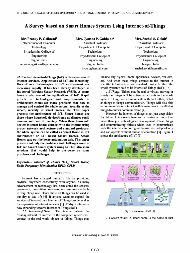 A Survey Based On Smart Homes System Using Internet-Of-Things | PDF ...