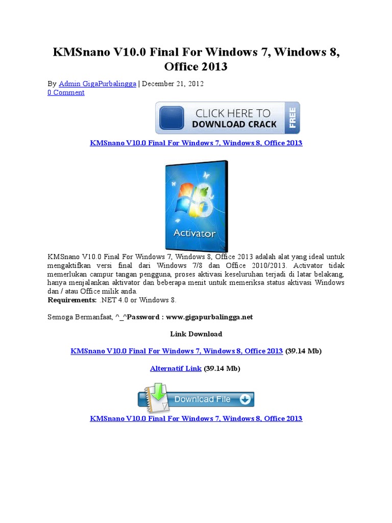 KMSnano V10.0 Final For Windows 7, Windows 8, Office 2013 | PDF