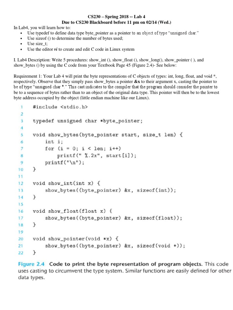 CS230 - Spring 2018 - Lab 4 Due To CS230 Blackboard Before 11 PM On 02/14 (Wed.) | PDF | Pointer ...