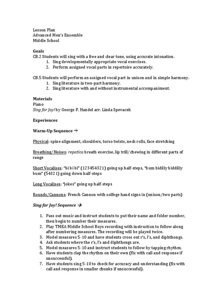 Lesson Plan 2 Student Teaching 1 | PDF | Singing | Rhythm