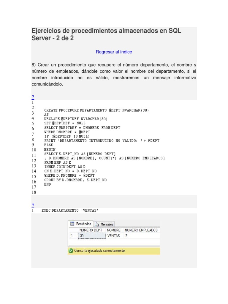 Ejercicios de Procedimientos Almacenados en SQL Server | PDF | Modelo de datos | SQL