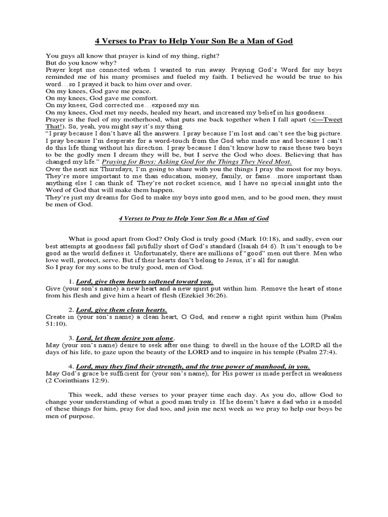 4 Verses To Pray To Help Your Son Be A Man of God | PDF | God In ...