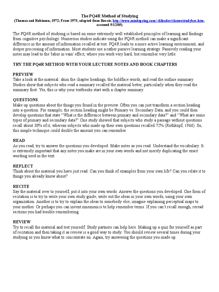 PQ4R Method of Studying | Learning | Applied Psychology