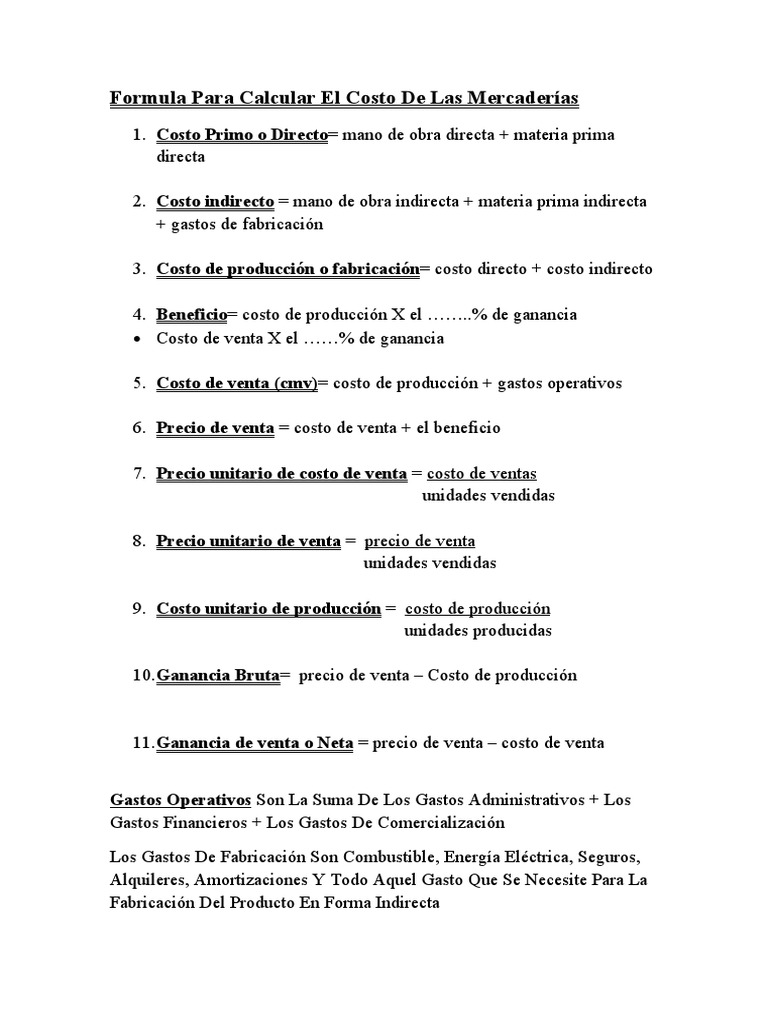 Fórmulas para Calcular Costos y Precios | PDF