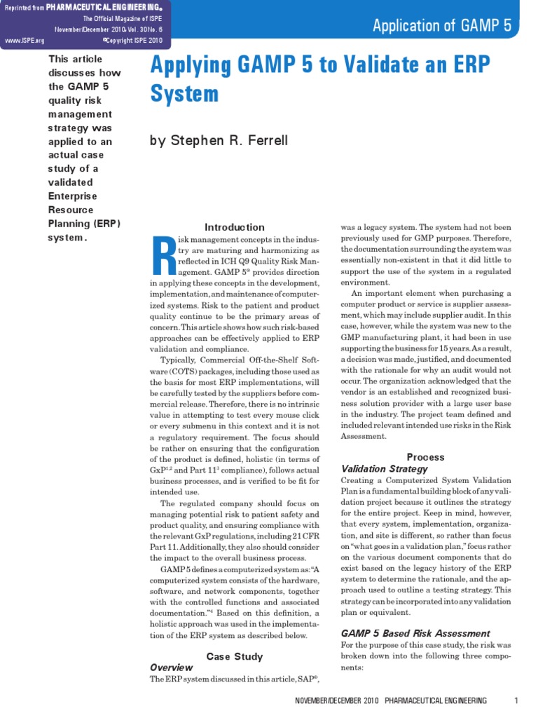 Applying GAMP 5 To Validate An ERP System: by Stephen R. Ferrell | PDF | Verification And ...