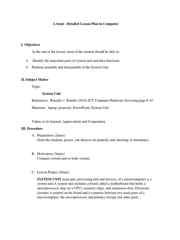 Semi Detailed Lesson Plan Final | PDF | Computer Data Storage | Equipment