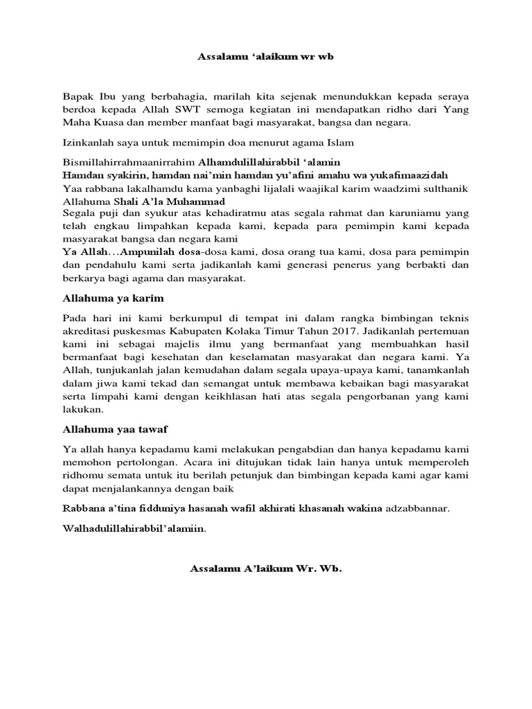 Doa Pembukaan Bimtek Akreditasi Puskesmas | PDF | Agama & Spiritualitas