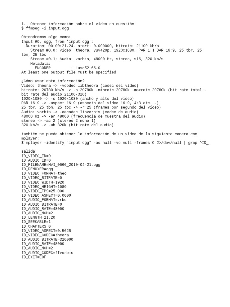 Guia Ffmpeg Mencoder | PDF | Archivo de computadora | Audio digital