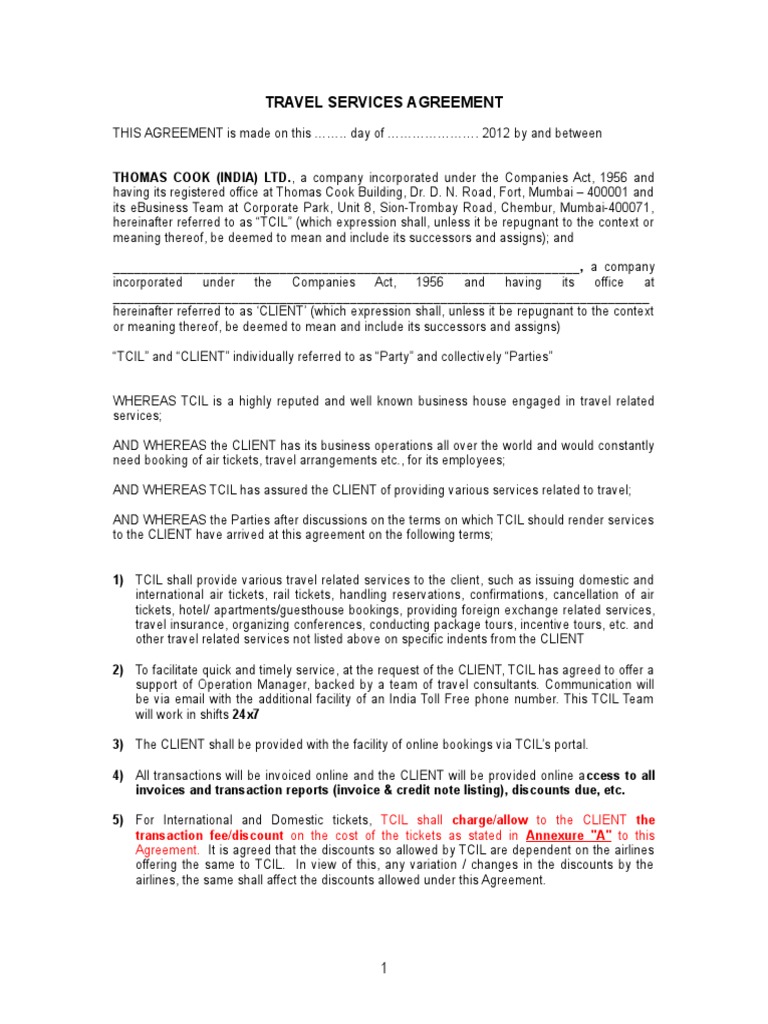 Sample Travel Service Agreement | PDF | Law Of Agency | Websites