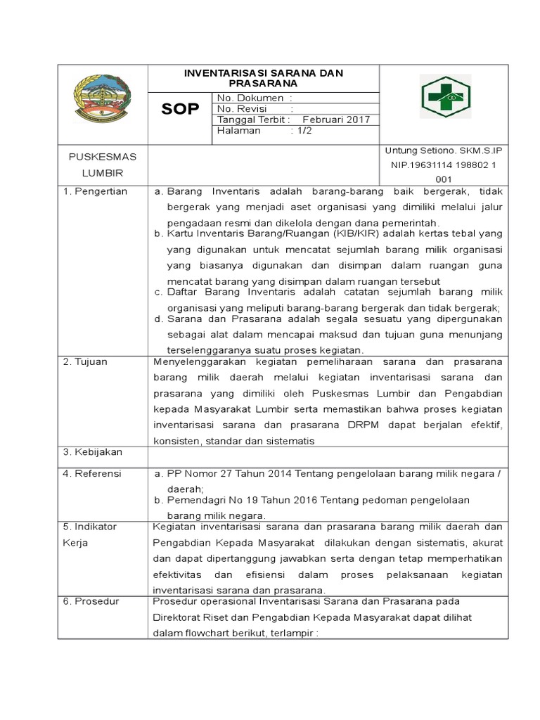 SOP Inventaris Puskesmas | PDF