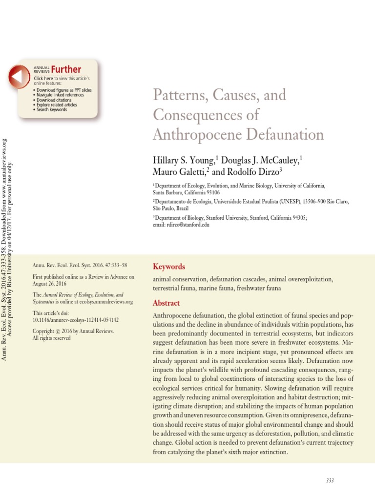 Anthropocene Defaunation | PDF | Biodiversity | Conservation Biology