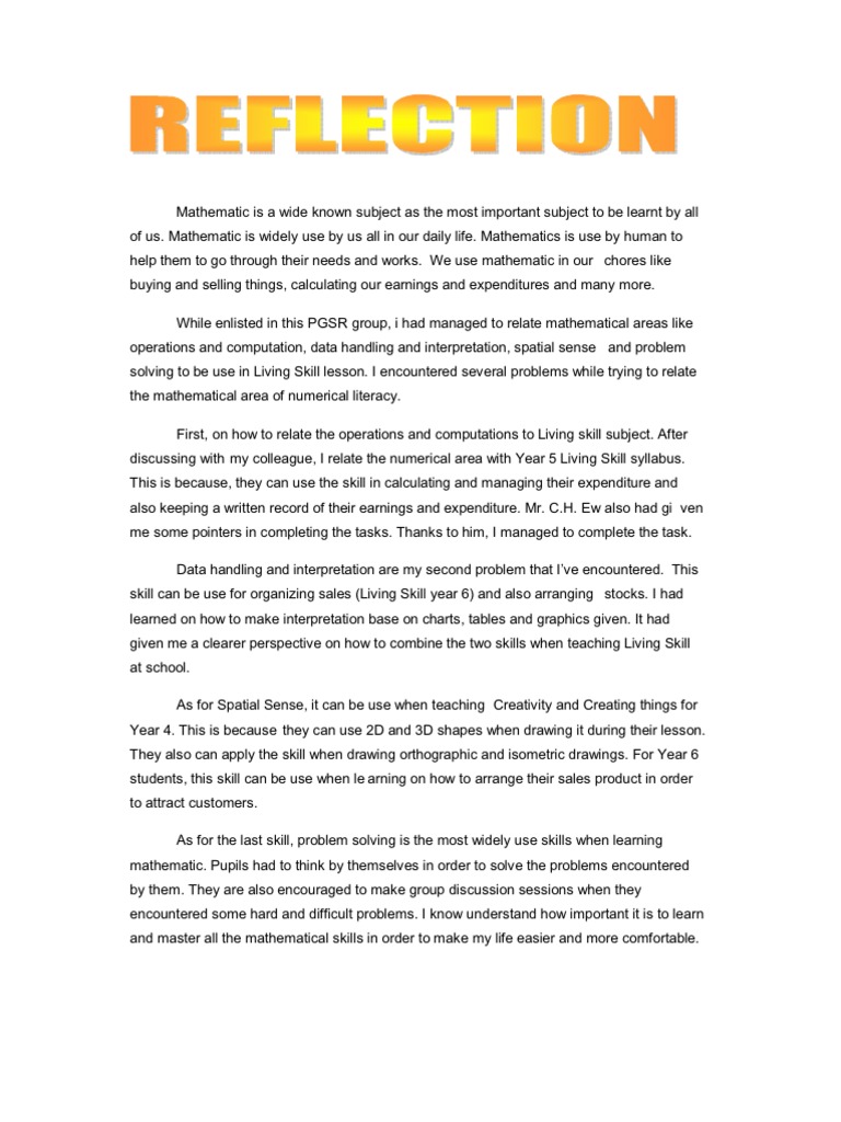 Ma Thematic Reflection | PDF | Teaching | Teaching Mathematics