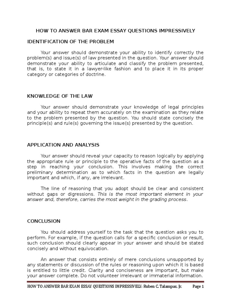Bar Exam Essay Mastery Guide | PDF | Test (Assessment) | Question