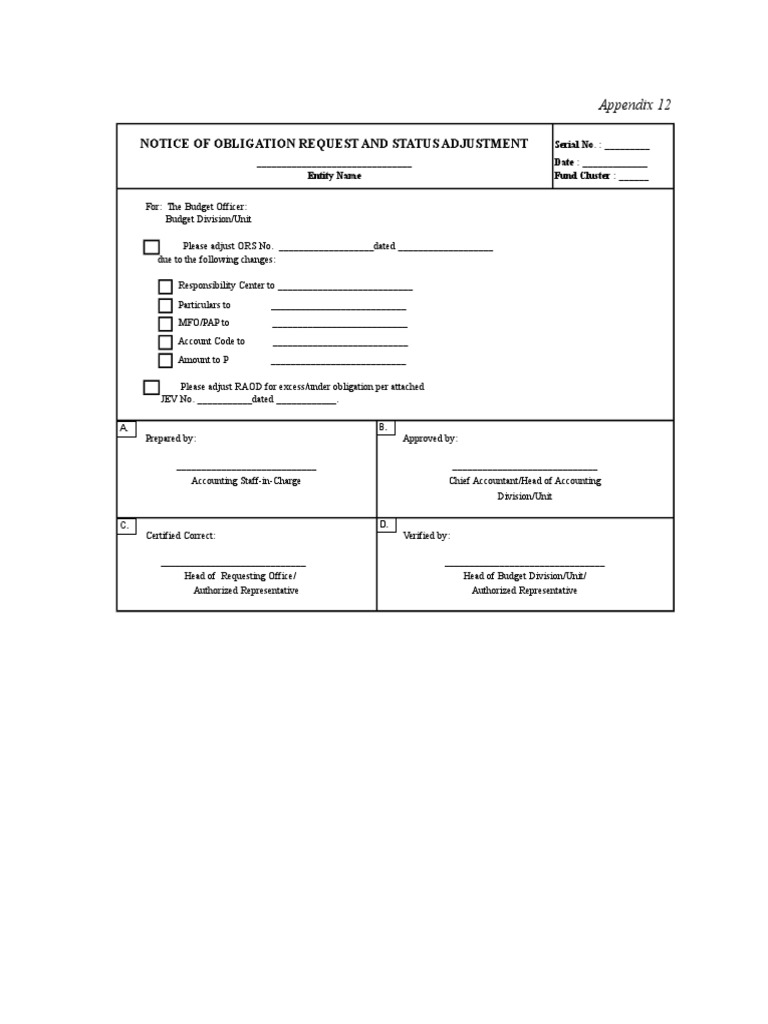 Notice obligation status adjustment appendix | PDF