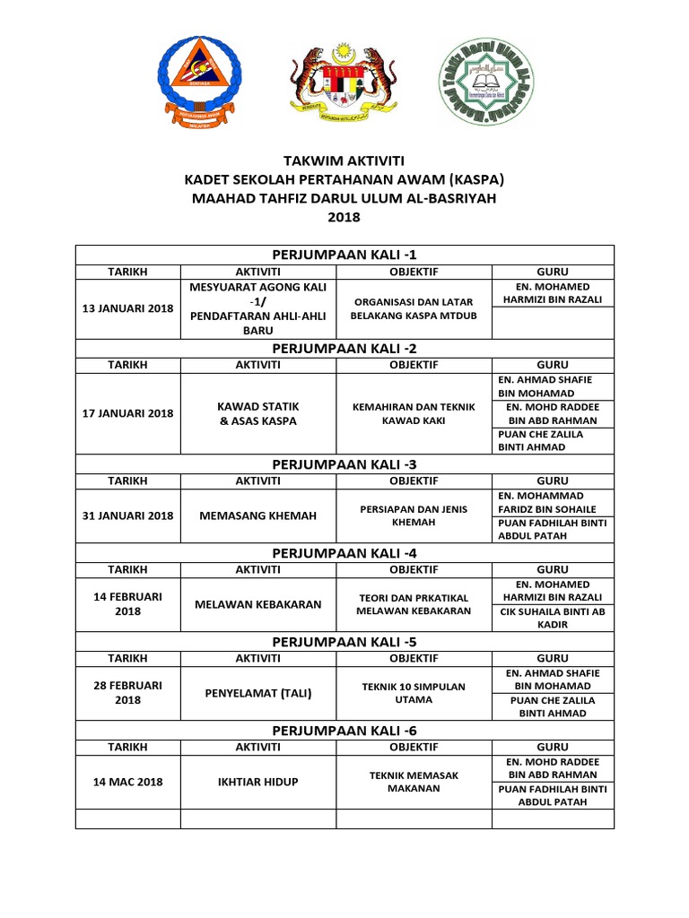 Takwim Aktiviti | PDF