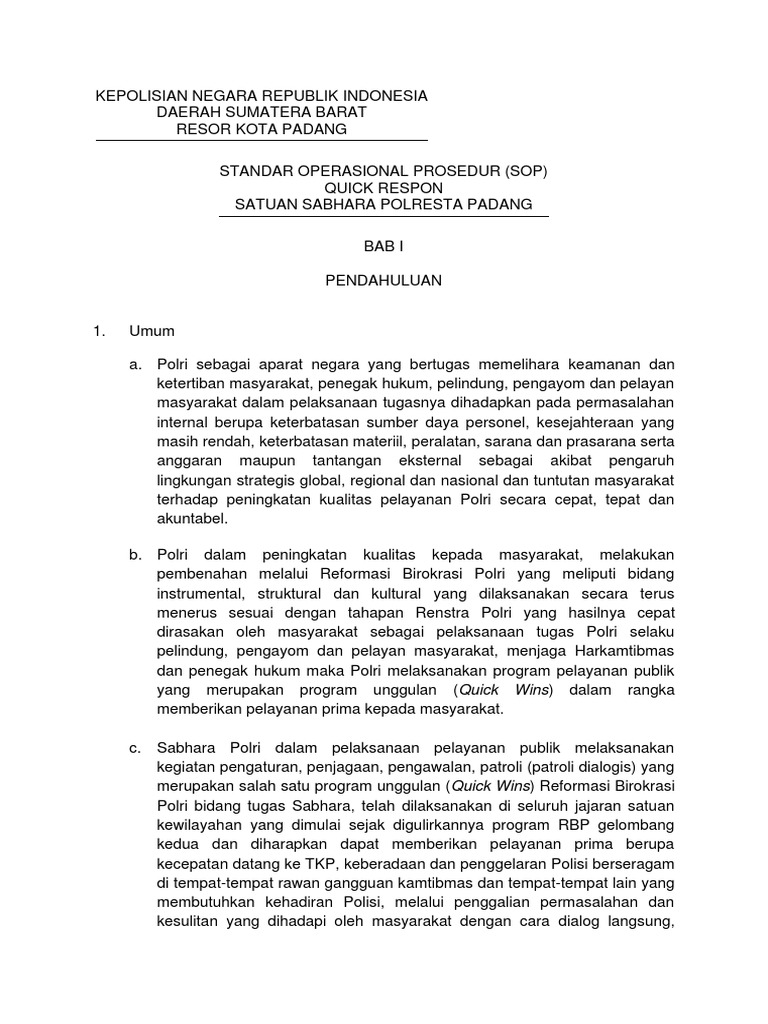 Sop Quick Respon | PDF