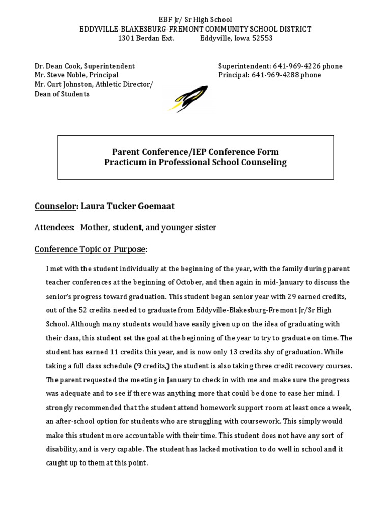 Parent Conference Form | PDF | School Counselor | Cognition