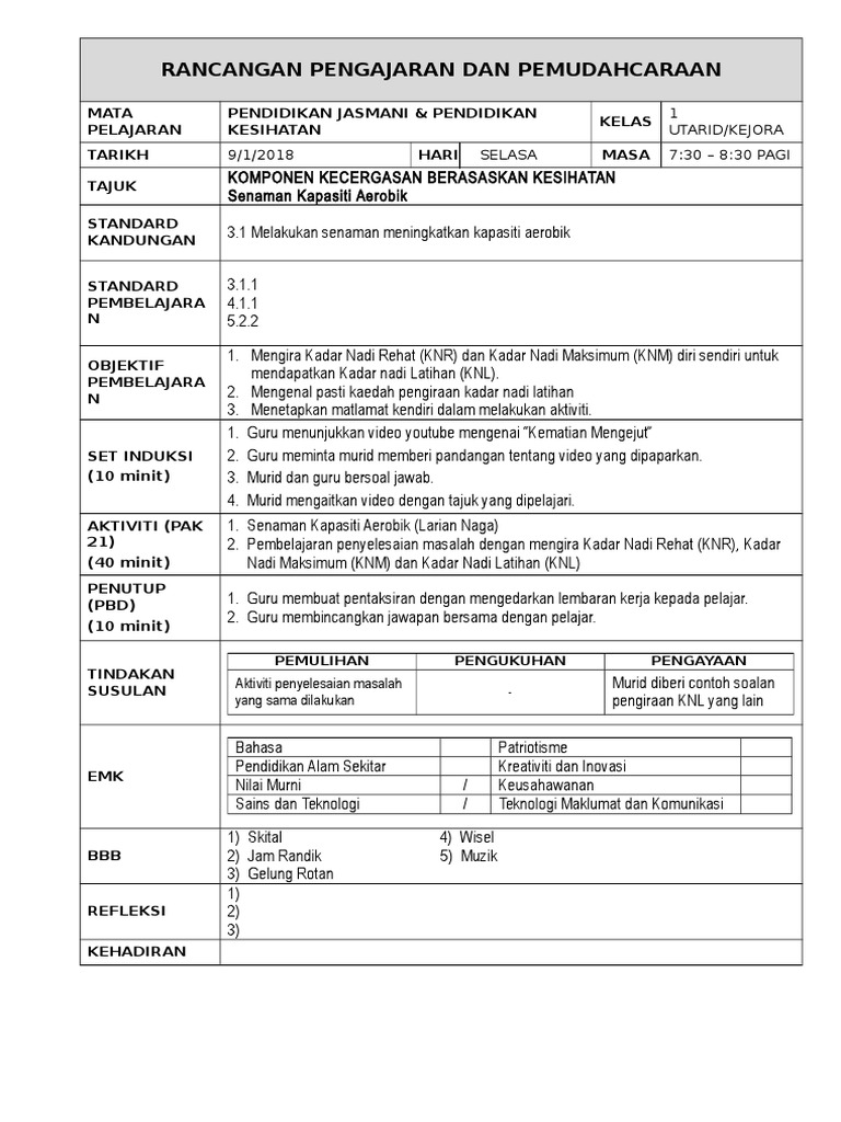 Contoh RPH PJ Form 1 & Form 2 | PDF