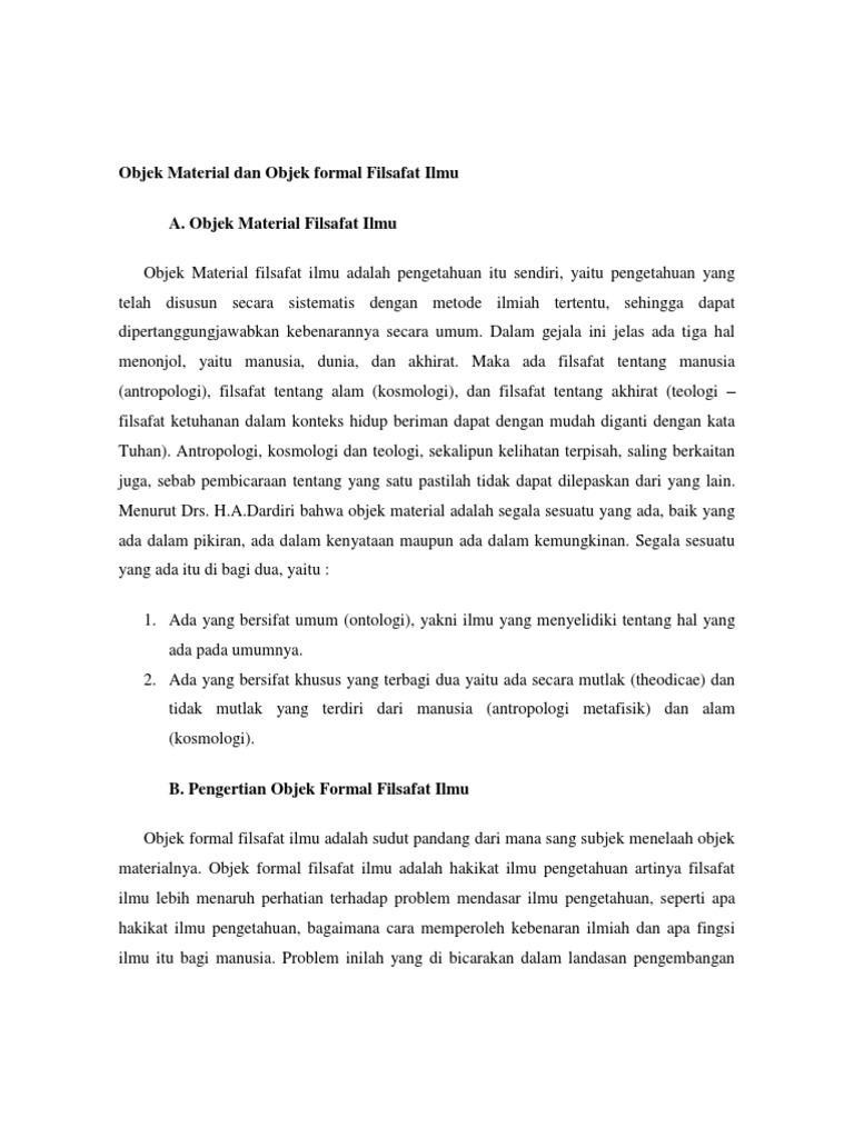 Objek Material Dan Objek Formal Filsafat | PDF
