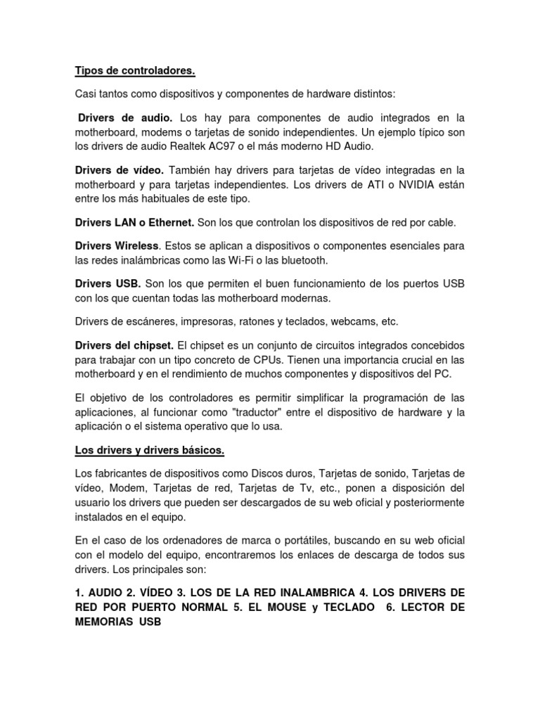 Tipos y ejemplos de controladores de dispositivos | PDF | Informática