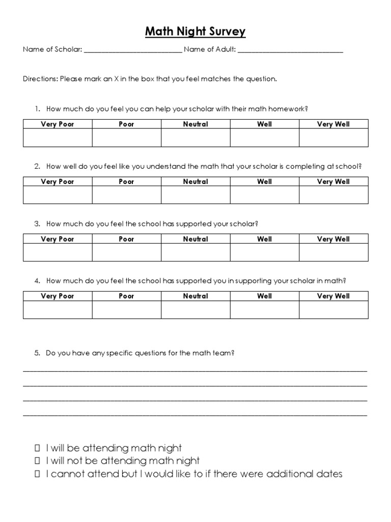 Math Night Survey | PDF