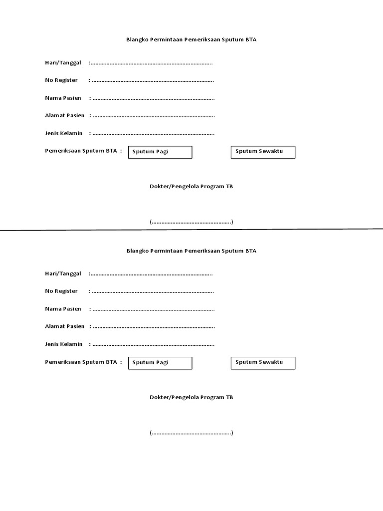 Blangko Permintaan Pemeriksaan Sputum BTA | PDF