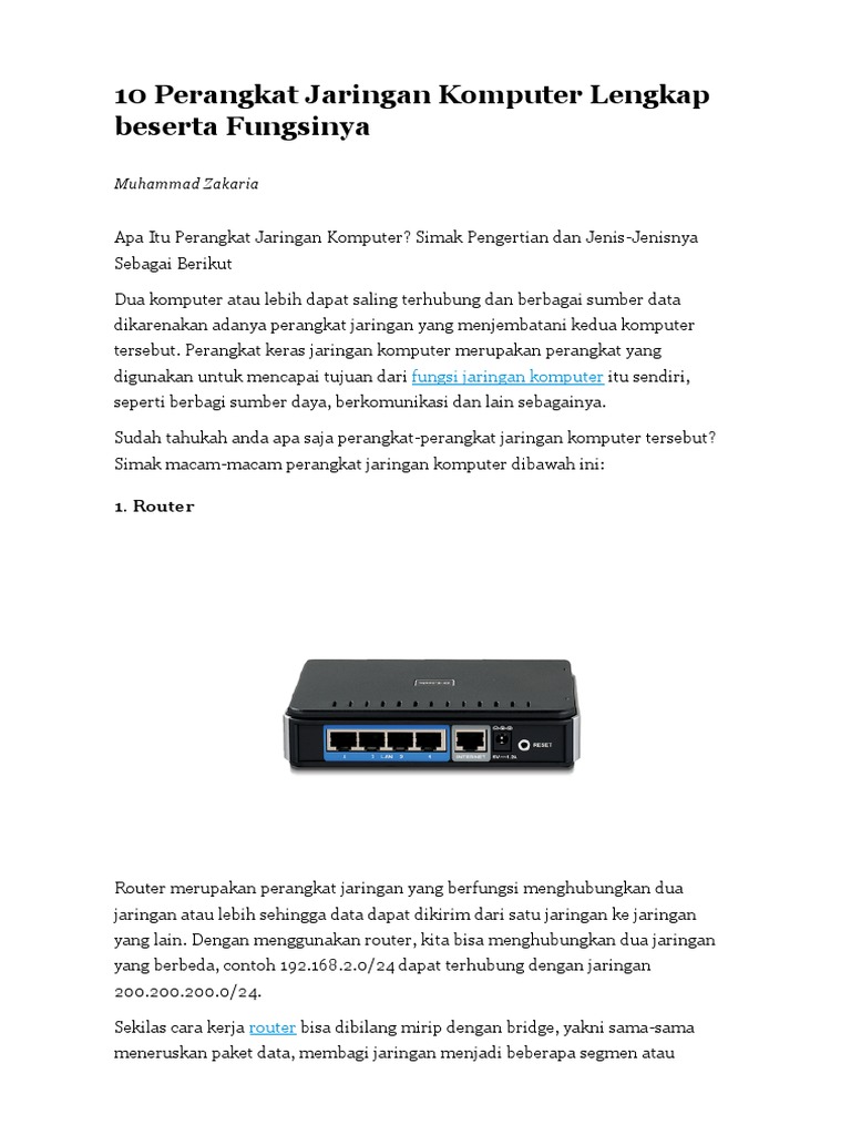 10 Jenis Perangkat Jaringan Komputer dan Fungsinya | PDF