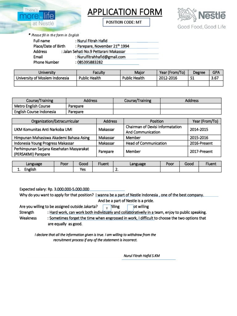 MT Program Application Form | PDF | Communication | Business