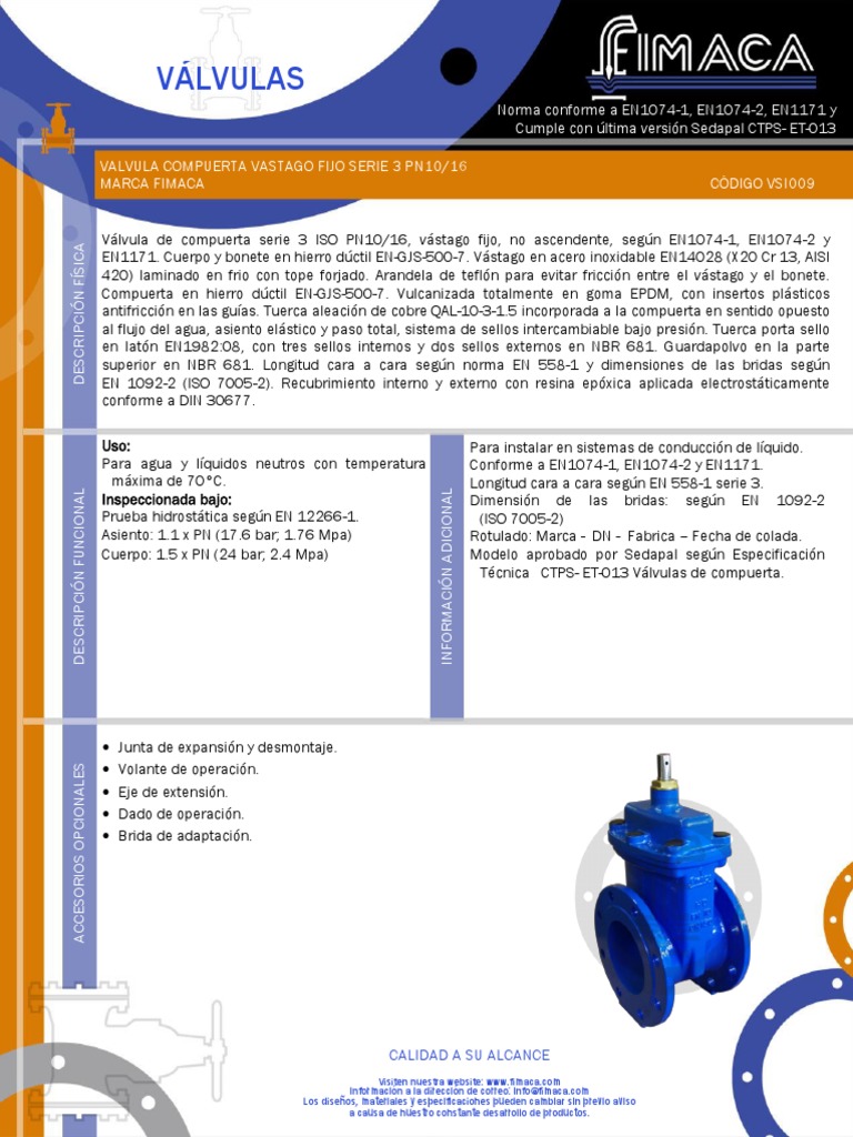 Válvula Compuerta Vástago Fijo PN10/16 Fimaca | PDF | Ingeniería de ...