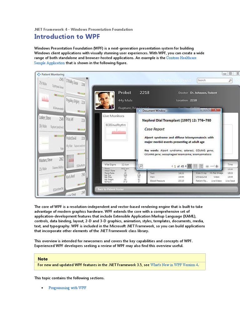Introduction To Wpf Contoso Healthcare Sample Application Pdf Extensible Application Markup