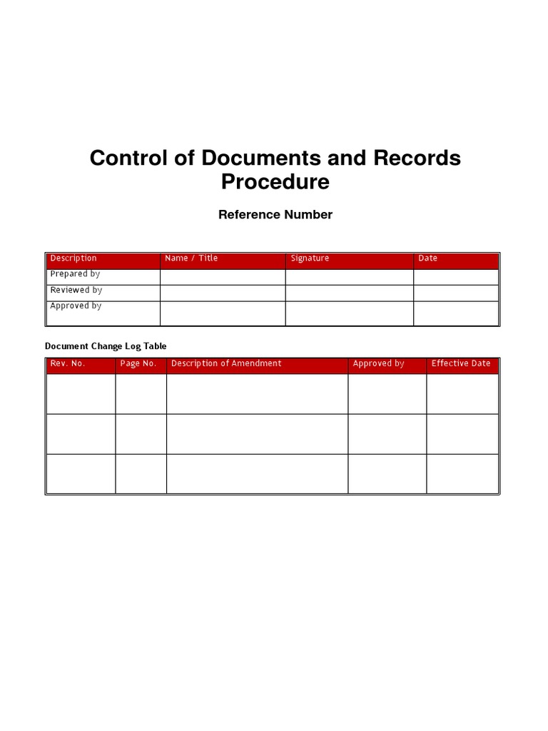 Control of Documents and Records Template | PDF | Document | Portable ...