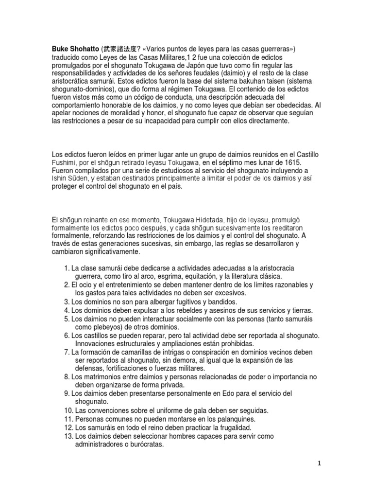 Buke Shohatto | PDF | Japón feudal | Palabras y frases japonesas