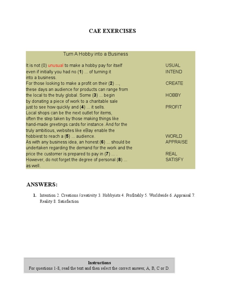 Cae Exercises | PDF | Phobia | Hobbies