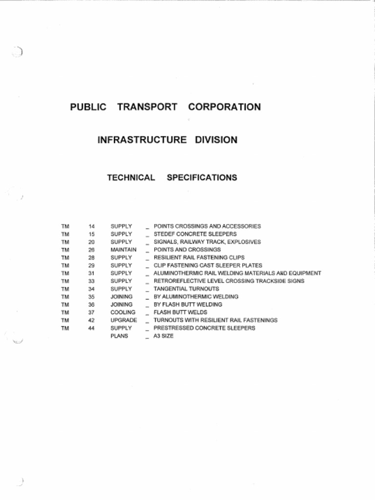 List of PTC Track Specifications | PDF