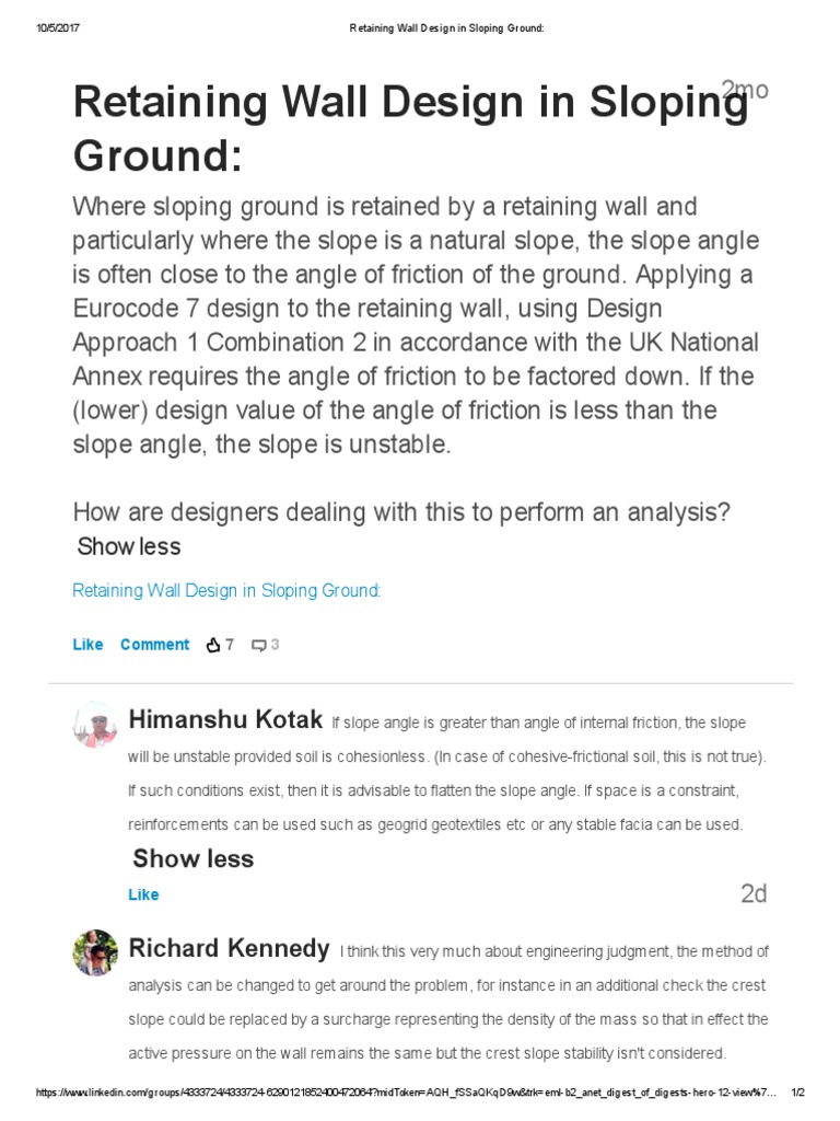 Retaining Wall Design in Sloping Ground | PDF | Civil Engineering ...