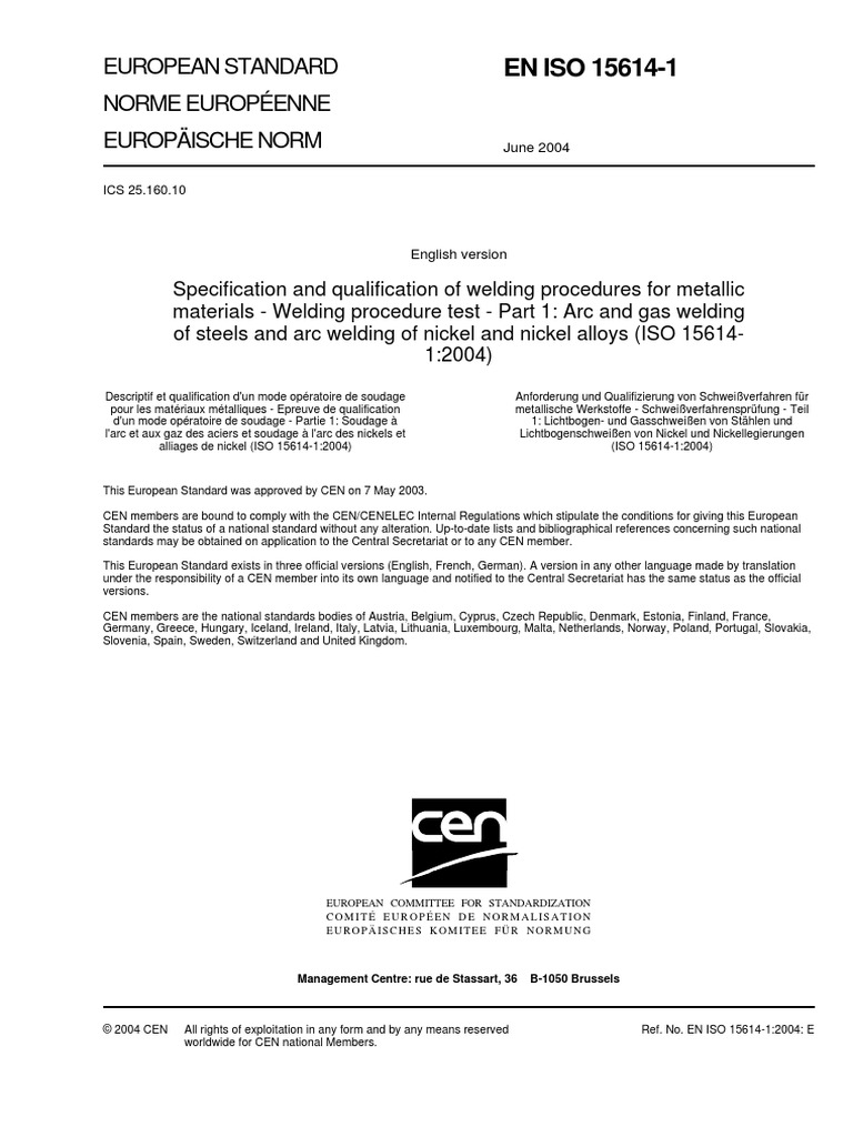 ISO 15614-1 - 2004 - Red Corr 2008-1 | PDF | Welding | Construction