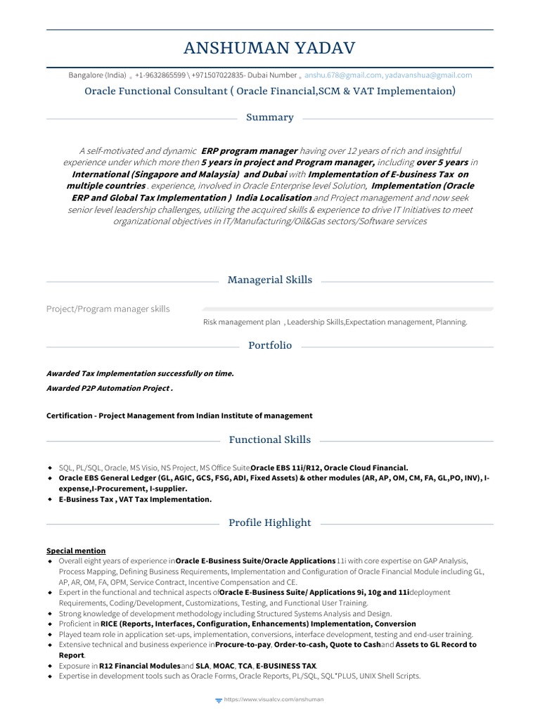 Oracle Consultant Resume Ver1.1 | PDF | Oracle Corporation | Enterprise ...