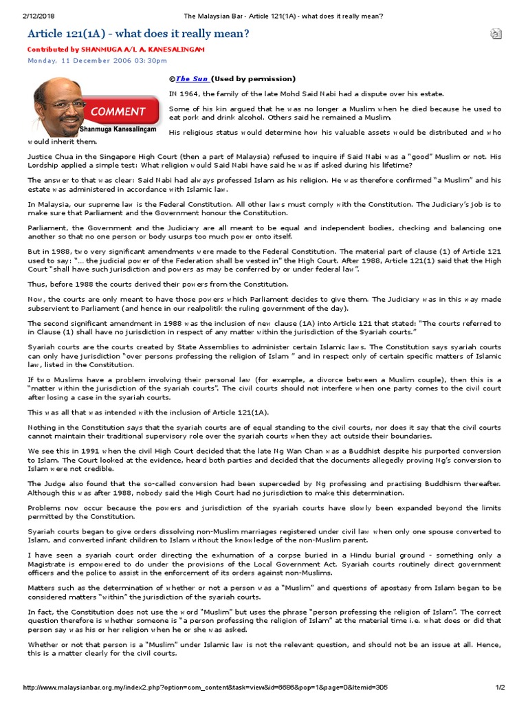 The Malaysian Bar - Article 121 (1A) - What Does It Really Mean | PDF ...