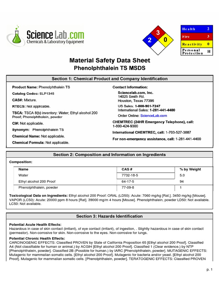 MSDS Phenophetalin | PDF | Ethanol | Explosive Material