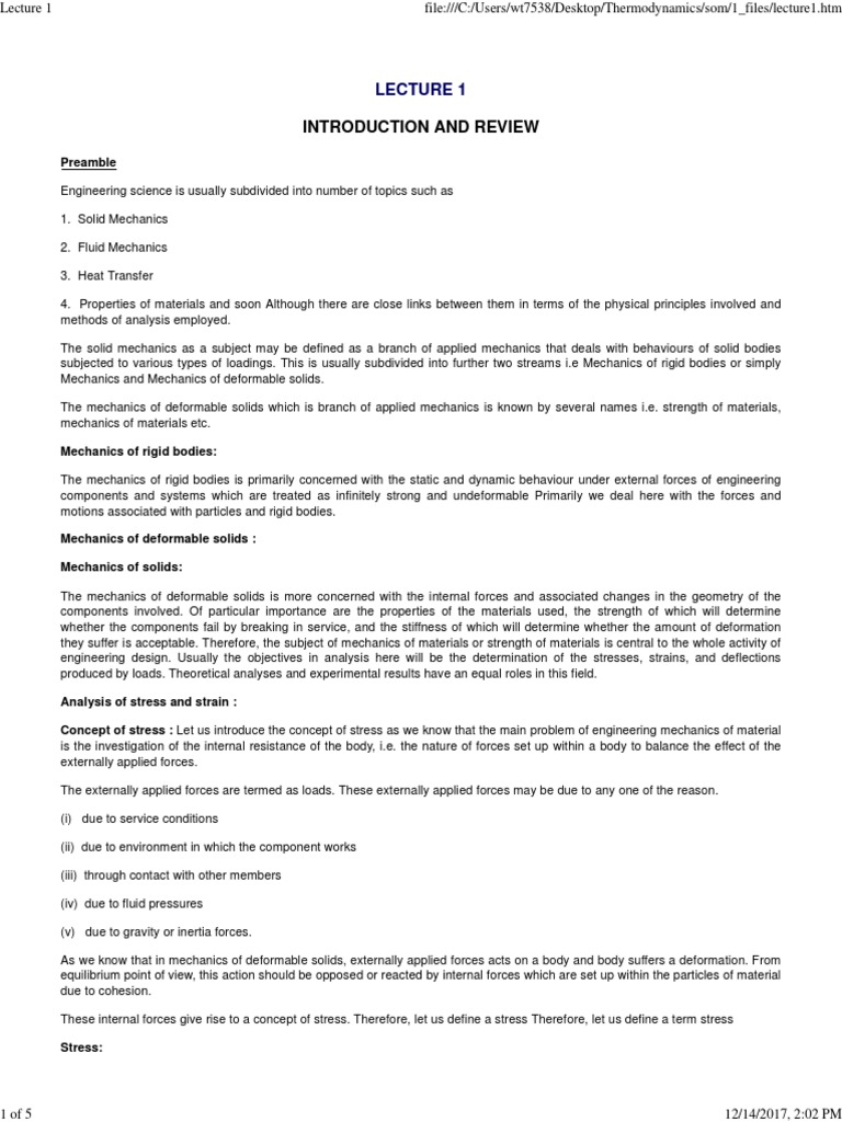 Lecture 1 | PDF | Deformation (Engineering) | Yield (Engineering)