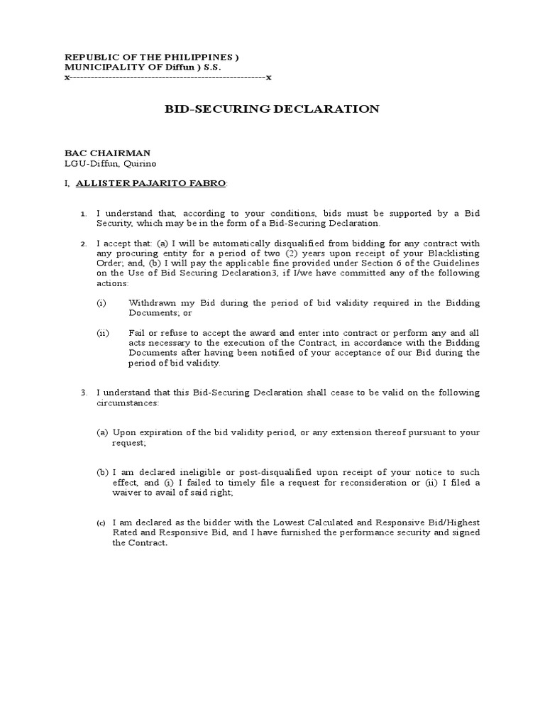 Bid Securing Declaration | PDF | Social Institutions | Social Science