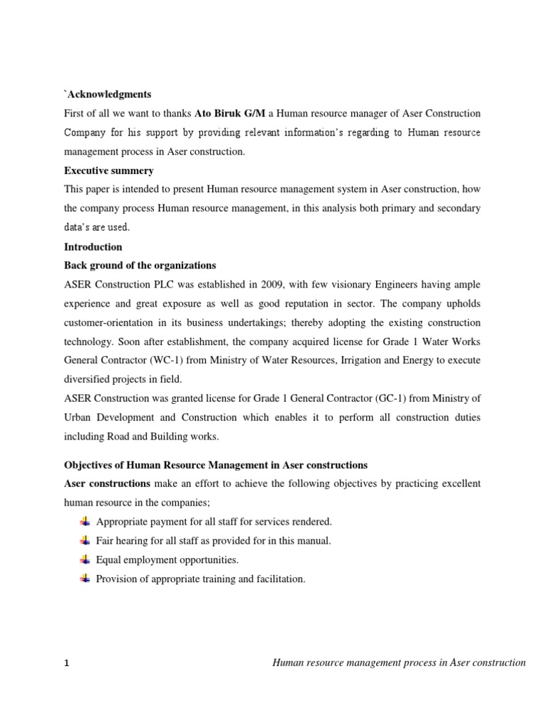 ASER Construction Human Resource Management Process | PDF | Performance ...