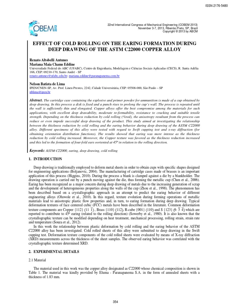 Effect of Cold Rolling On The Earing Formation During Deep Drawing of ...