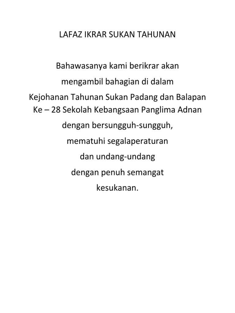 Lafaz Ikrar Sukan Tahunan | PDF