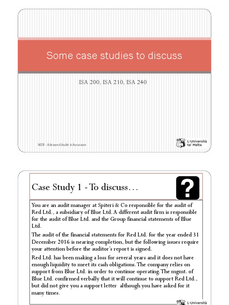 Some Case Studies To Discuss: ISA 200, ISA 210, ISA 240 | PDF | Auditor ...