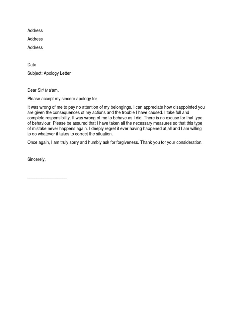 Apology Letter | PDF | Forgiveness | Psychological Concepts