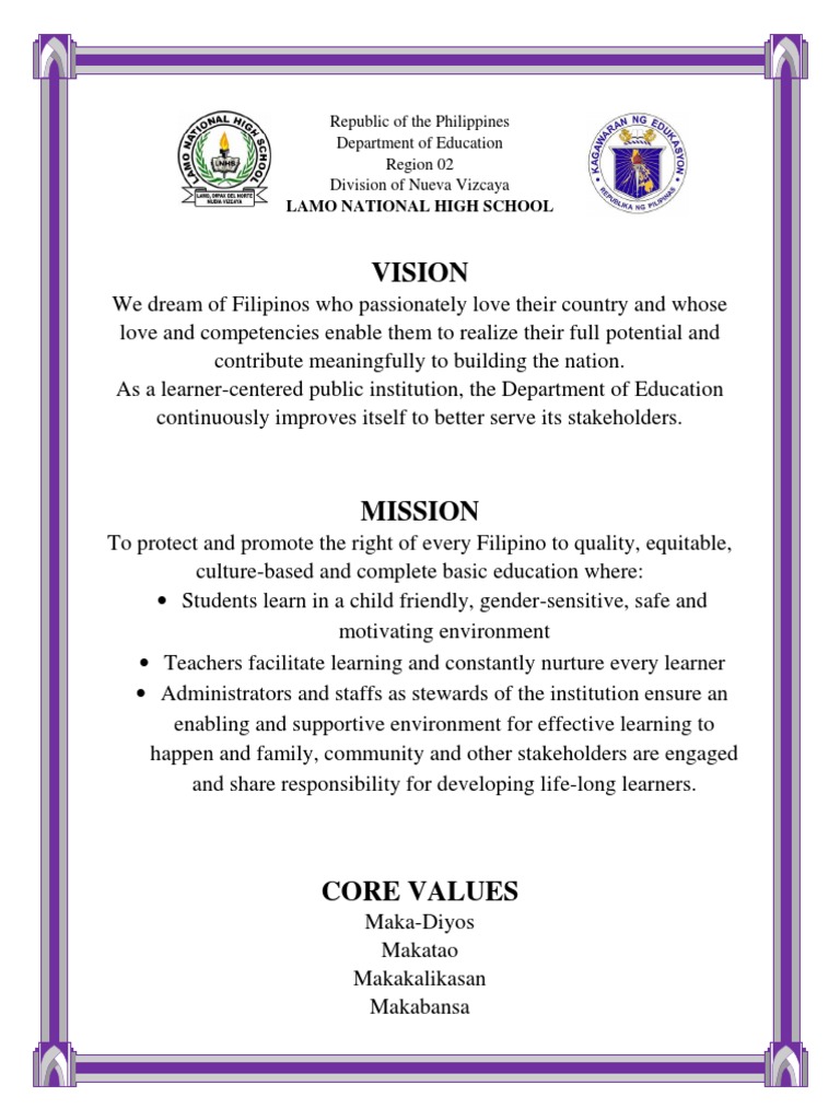 Vision: Lamo National High School | PDF