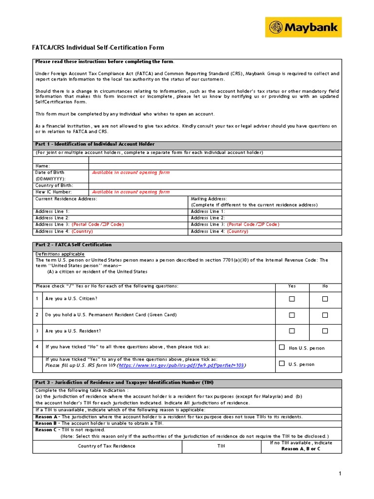 FATCACRS Self Declaration Form (Individual) - Final | PDF | Zip Code ...