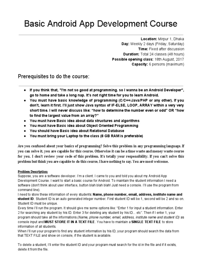 Android Development Course Outline | PDF | Command Line Interface ...