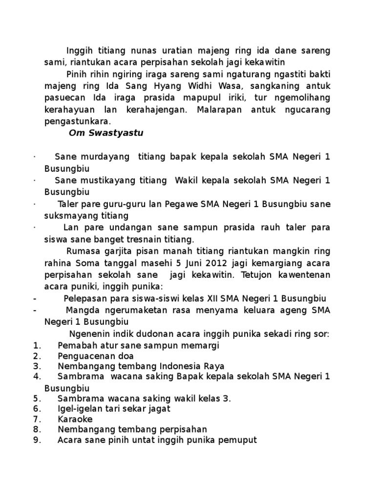 Inggih Titiang Nunas Uratian Majeng Ring Ida Dane Sareng Sami | PDF